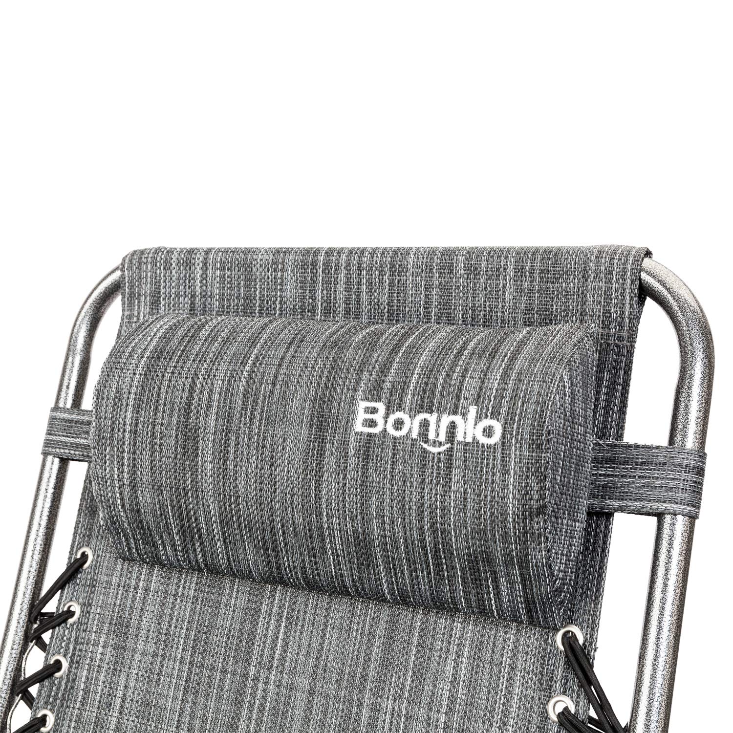 Bonnlo Set of 2 Adjustable Steel Mesh Zero Gravity Lounge Chair with Pillow and Utility Tray Adjustable Folding Recliner for Deck,Patio,Beach,Yard