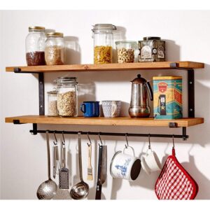 Kitchen Floating Wall Shelves with Hooks, Wooden Rustic Shelves for The Wall, Home Storage Organizer Shelf, Wall Rack for Kitchen Utensils Display Picture Ledge Shelf (Size : 100×20×40cm)