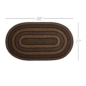 VHC Brands Farmhouse Primitive Jute Black Striped Accent Rug Oval w/Floor Pad 27"x48"