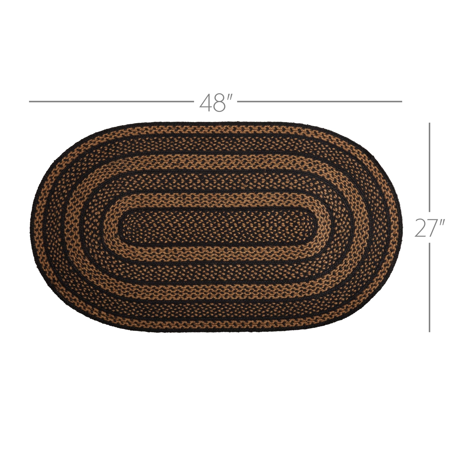 VHC Brands Farmhouse Primitive Jute Black Striped Accent Rug Oval w/Floor Pad 27"x48"