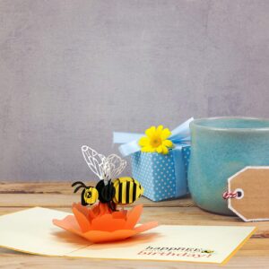 Diese-Klappkarten Birthday Card HappBEE Birthday | Pop up Happ Birthday Card featuring a 3D Bee on a Flower | Funny Bee Hive Greeting Card or Birthday Gift Voucher, G27