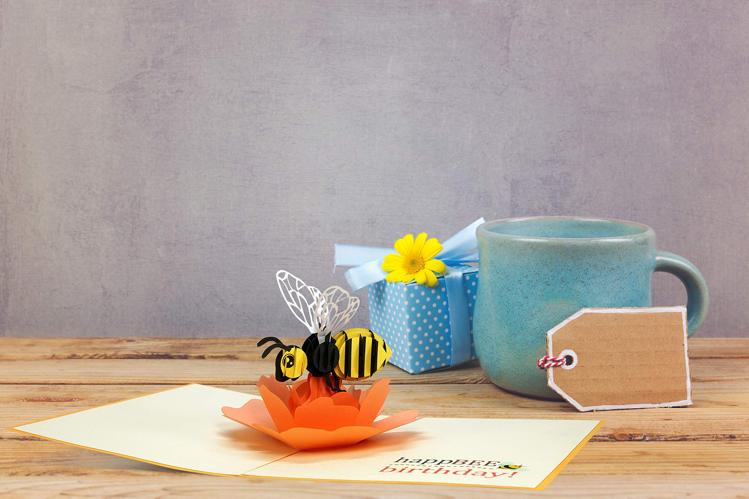 Diese-Klappkarten Birthday Card HappBEE Birthday | Pop up Happ Birthday Card featuring a 3D Bee on a Flower | Funny Bee Hive Greeting Card or Birthday Gift Voucher, G27