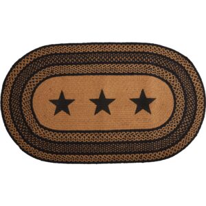 vhc brands farmhouse primitive jute black stenciled stars accent rug oval w/ floor pad 27"x48"