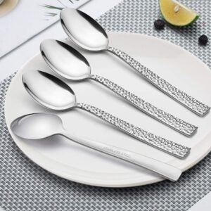 LIANYU 60-Piece Silverware Set for 12, Stainless Steel Flatware Set, Hammered Square Cutlery Eating Utensils Set for Home Party Wedding, Dishwasher Safe, Mirror Finished