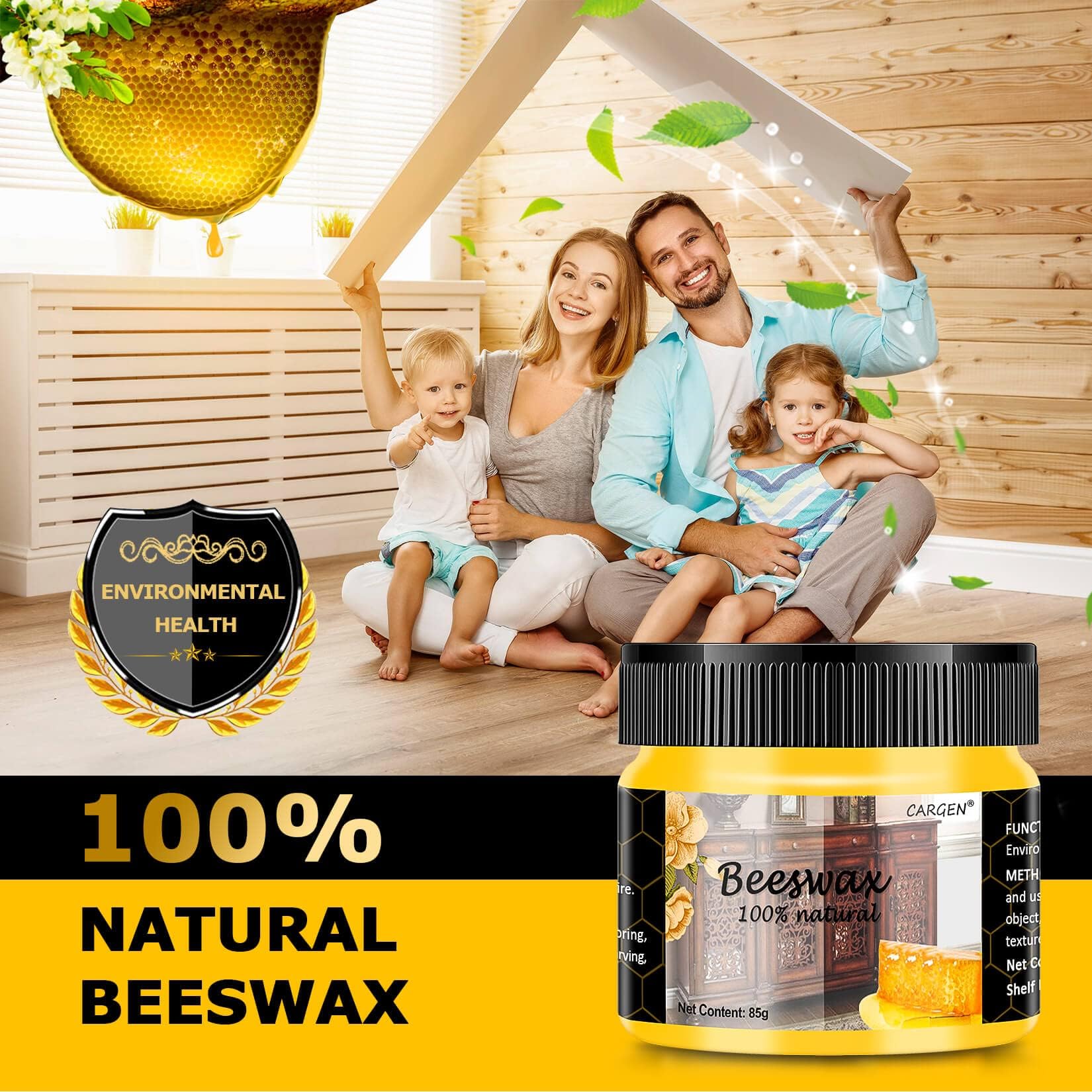 CARGEN Beeswax Furniture Polish, Wood Seasoning Beeswax for Furniture Wood Polish for Floor Tables Chairs Cabinets for Home Furniture to Protect and Care 1pcs Wood Wax and Sponge.