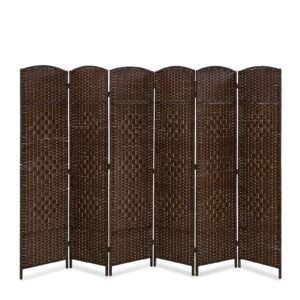 6 panel wood room divider, 6 ft tall privacy wall divider folding wood screen, each panel for home office bedroom restaurant, best home foldable screen, light and easy to move 70.8" h × 17.7" w brown