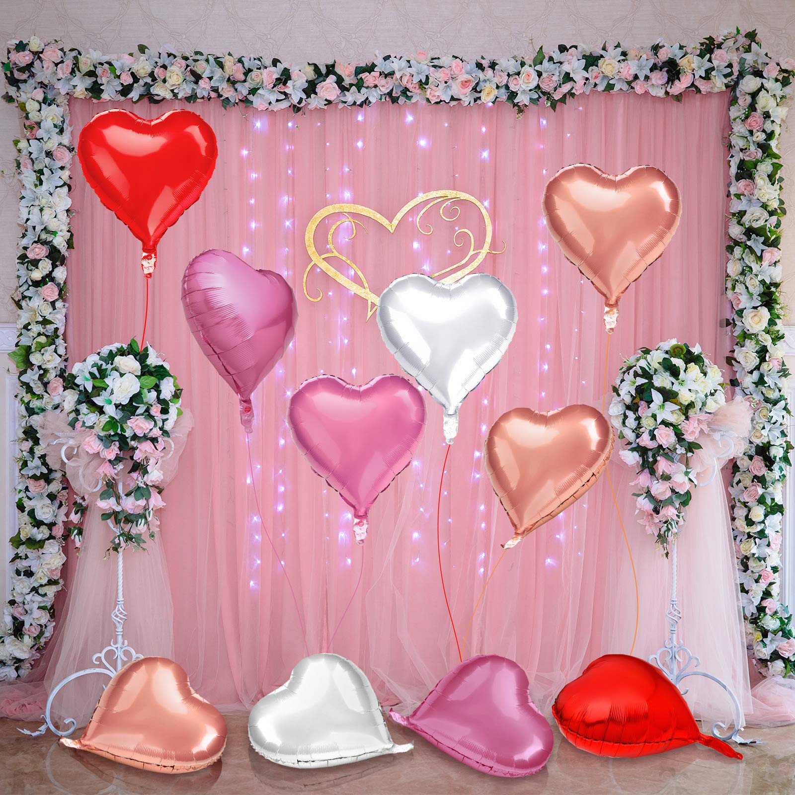 24 Pieces 18 Inch Heart Shaped Foil Balloons Valentines Love Balloons for Happy Birthday Wedding Anniversary Bride Shower Party Decorations