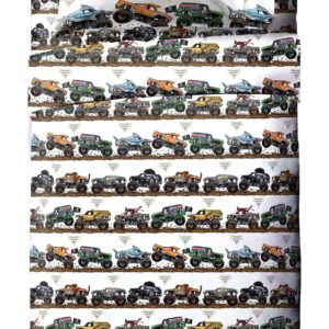 Jay Franco Monster Jam Tracks Full Sheet Set - 4 Piece Set Super Soft and Cozy Kid's Bedding Features Grave Digger & Megalodon - Fade Resistant Microfiber Sheets (Official Monster Jam Product)