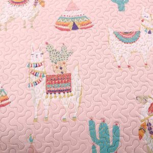 Ycosy Kids Girls Alpaca Cactus Quilt Set Twin Size Llama Bedding Lightweight Animal Cartoon Bedspread Coverlets All Season Bedding Set ，1 Quilt and 2 Pillow Shams