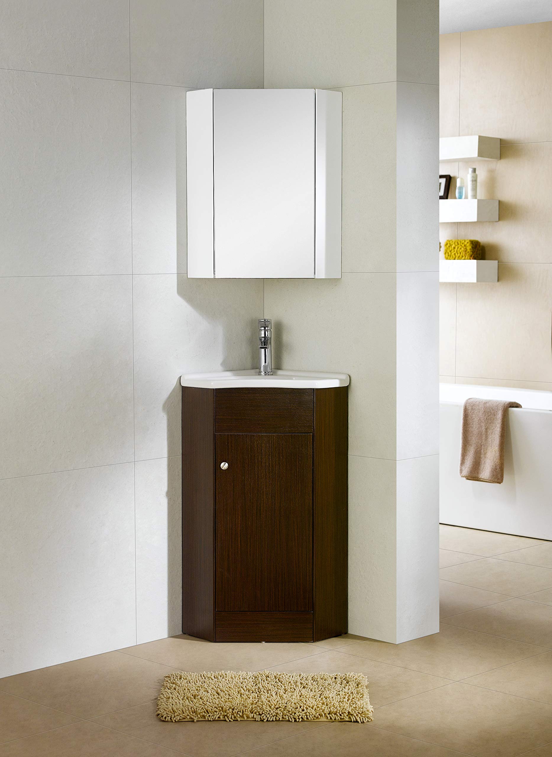 Fine Fixtures - Corner Bathroom Vanity and Sink, and Medicine Cabinet Wenge - Englewood Collection