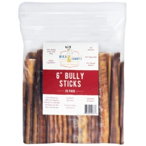 mika & sammy's 6 inch regular all natural bully sticks for small & medium dogs (6 inch 25 pack)