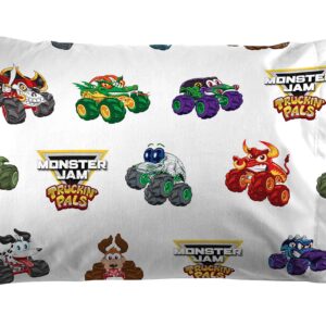 Monster Jam Truckin Pals Toddler Sheet Set - 3 Piece Set Super Soft and Cozy Kid’s Bedding Features Grave Digger & Megalodon - Fade Resistant Microfiber Sheets (Official Monster Jam Product)