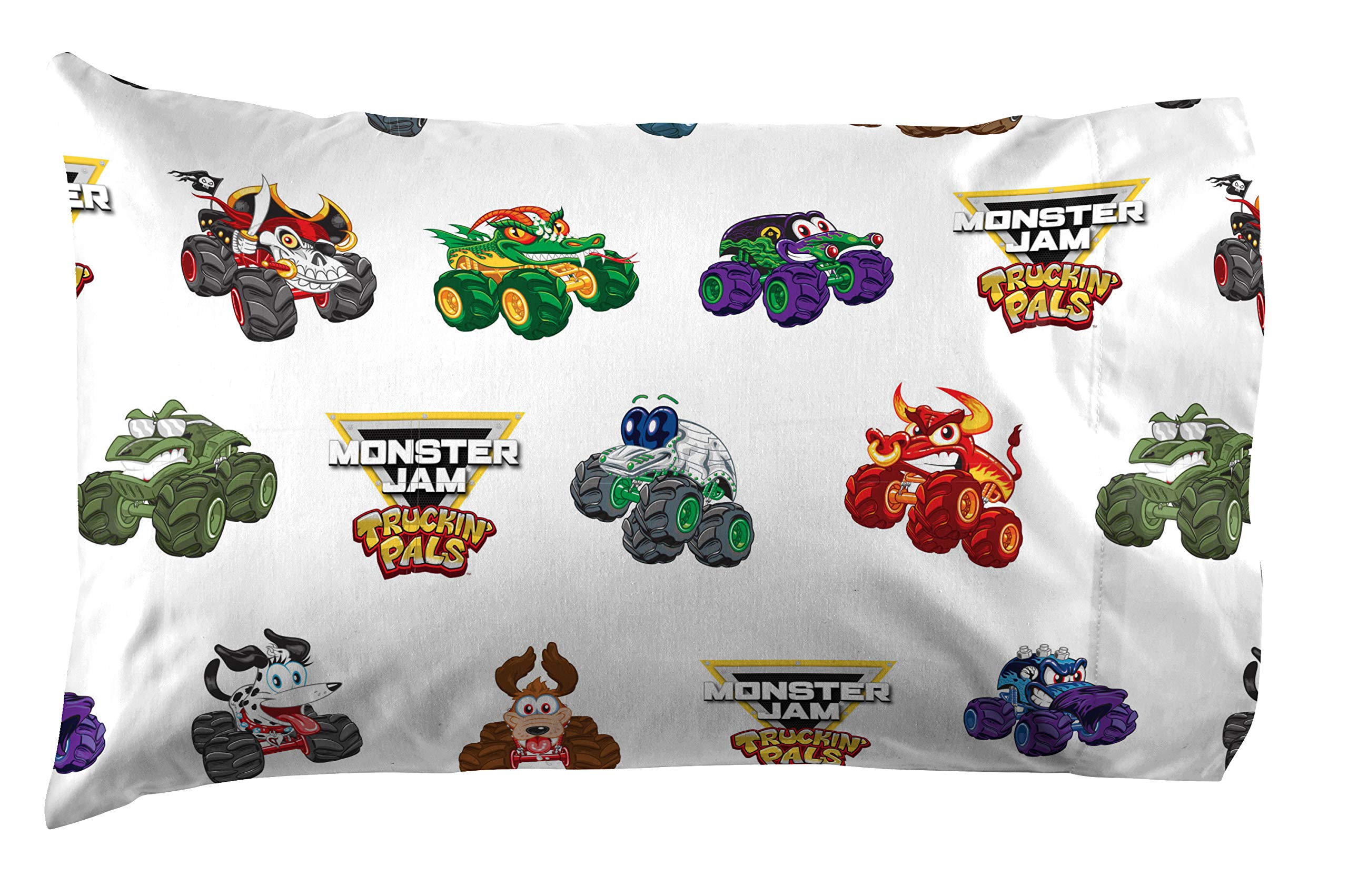 Monster Jam Truckin Pals Toddler Sheet Set - 3 Piece Set Super Soft and Cozy Kid’s Bedding Features Grave Digger & Megalodon - Fade Resistant Microfiber Sheets (Official Monster Jam Product)