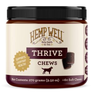 hemp well thrive chews for dogs – supports hip, joint, and heart health, promotes immune support, strengthens skin and coat, organically sourced – 60 count