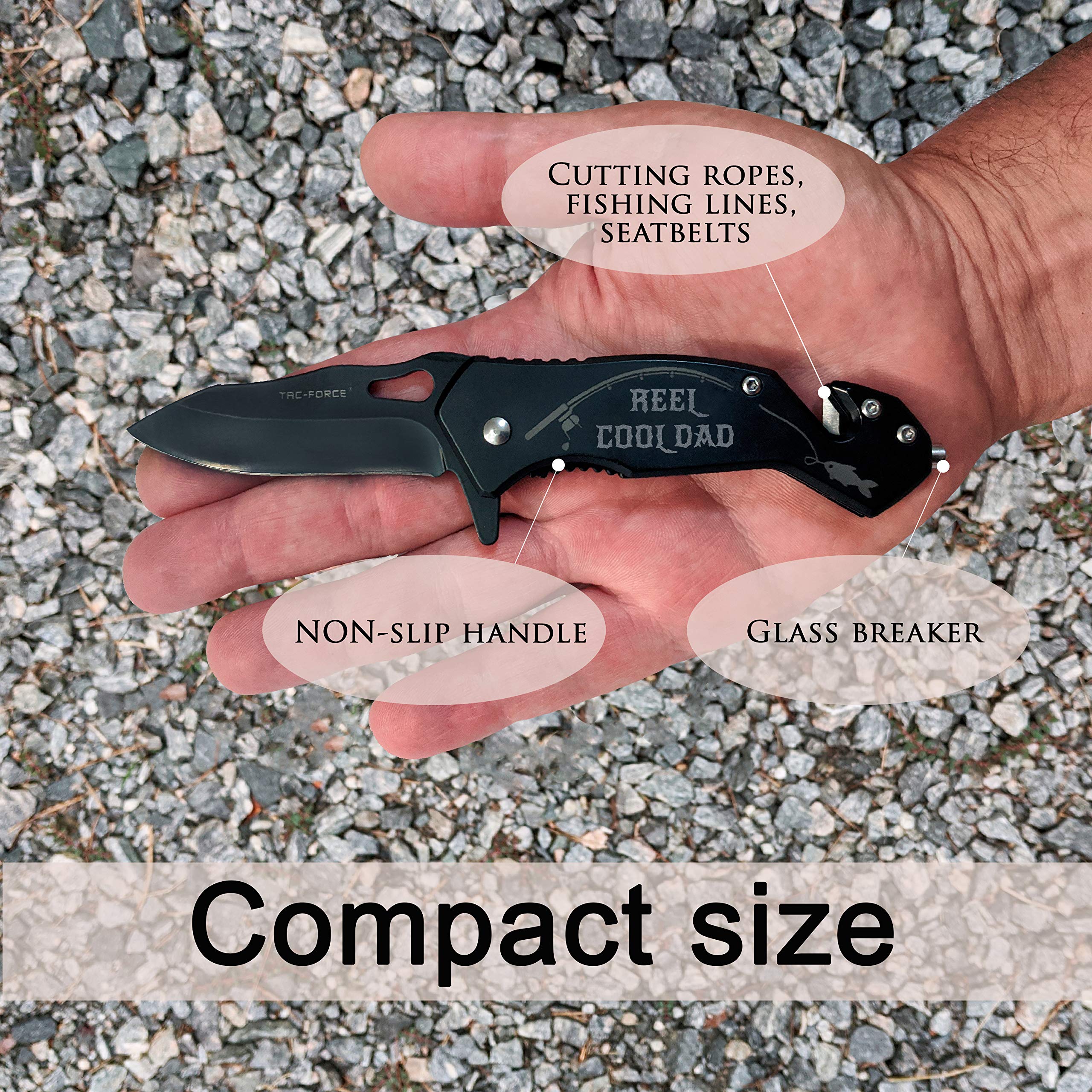 Reel Cool Dad - Engraved Pocket Fishing Knife for Father who loves Fishing - Gift for Fishing Dad - Fisherman Daddy - Funny Gift Idea for Christmas, Father's Day, Birthday (Reel Cool Dad)