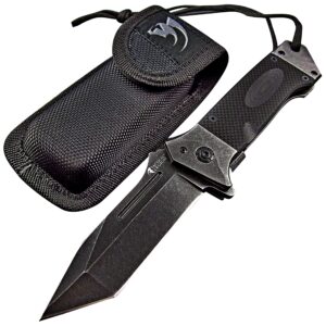 tough heavy duty everyday carry tanto blade ball bearing flipper folding pocket knife with sheath