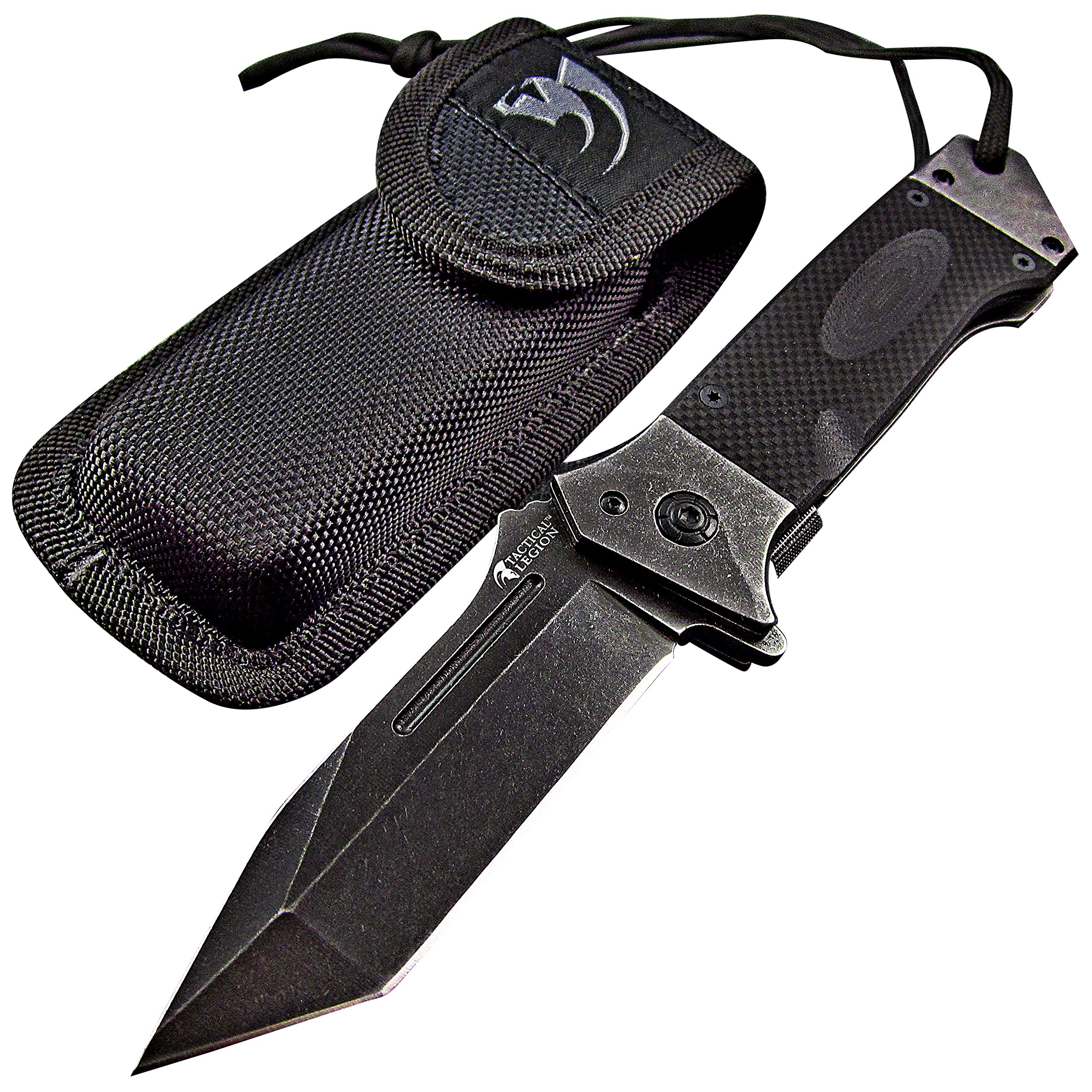 Tough Heavy Duty Everyday Carry Tanto Blade Ball Bearing Flipper Folding Pocket Knife with Sheath