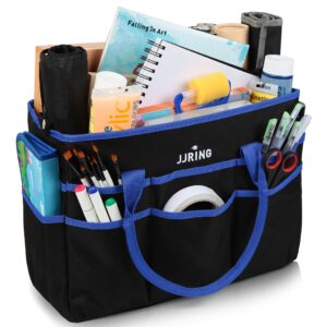 jjring large multi-functional carrying bag, 600d nylon artist tote bag with 16 pockets caddy for art, craft, sewing, make-up or school, medical, office supplies organizer, blue