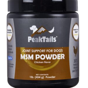 KALA HEALTH PeakTails Chicken Flavored MSM Powder for Dogs, 1 lb, Hip and Joint Support Supplement, 99.9% Pure Distilled MSM, Made in The USA