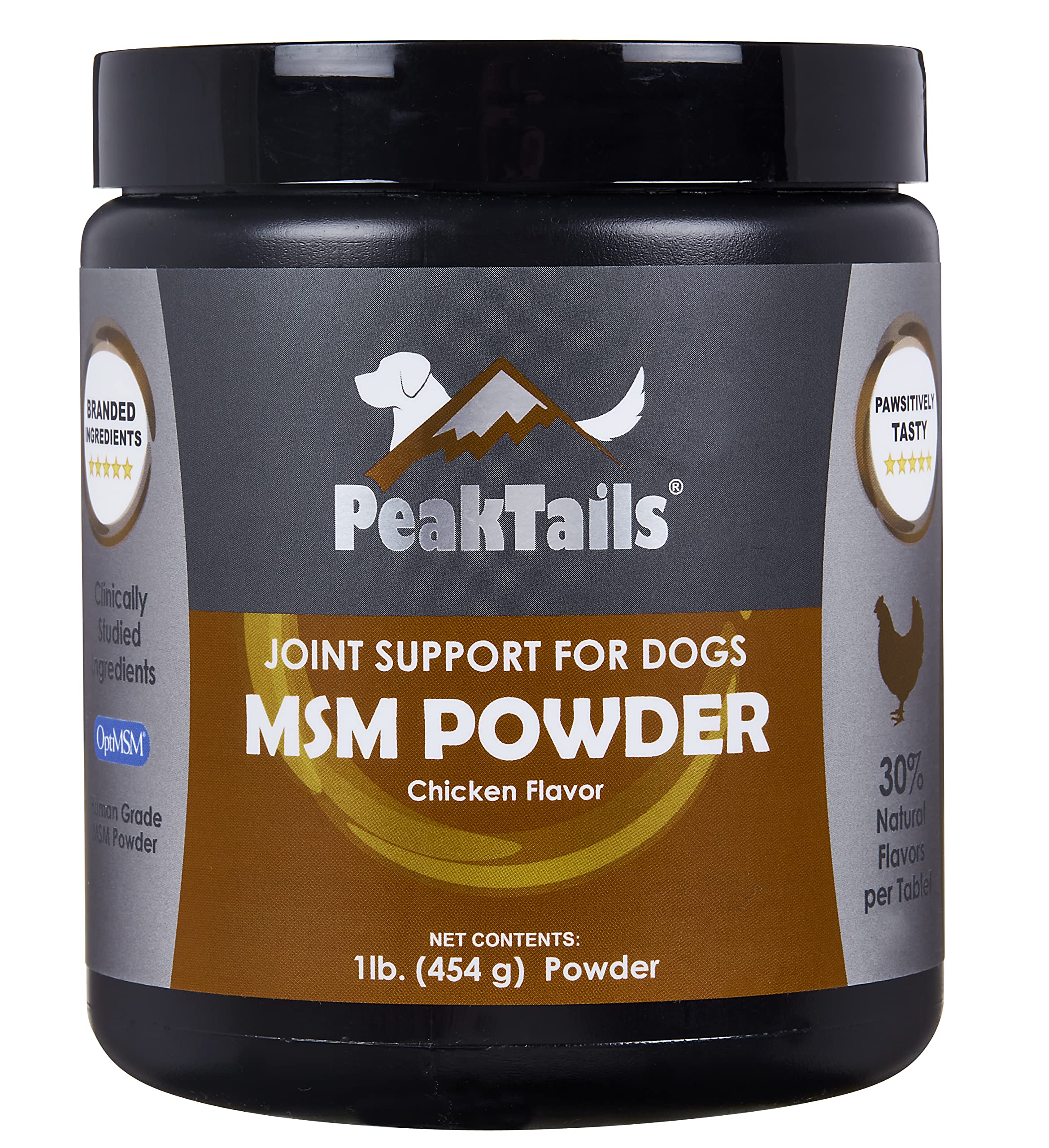 KALA HEALTH PeakTails Chicken Flavored MSM Powder for Dogs, 1 lb, Hip and Joint Support Supplement, 99.9% Pure Distilled MSM, Made in The USA