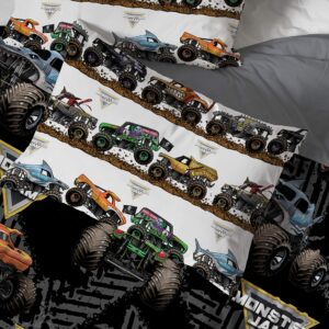 Jay Franco Monster Jam Tracks 5 Piece Full Bed Set - Includes Comforter & Sheet Set - Bedding Features Grave Digger &,Megalodon - Super Soft Fade Resistant Microfiber (Official Monster Jam Product)