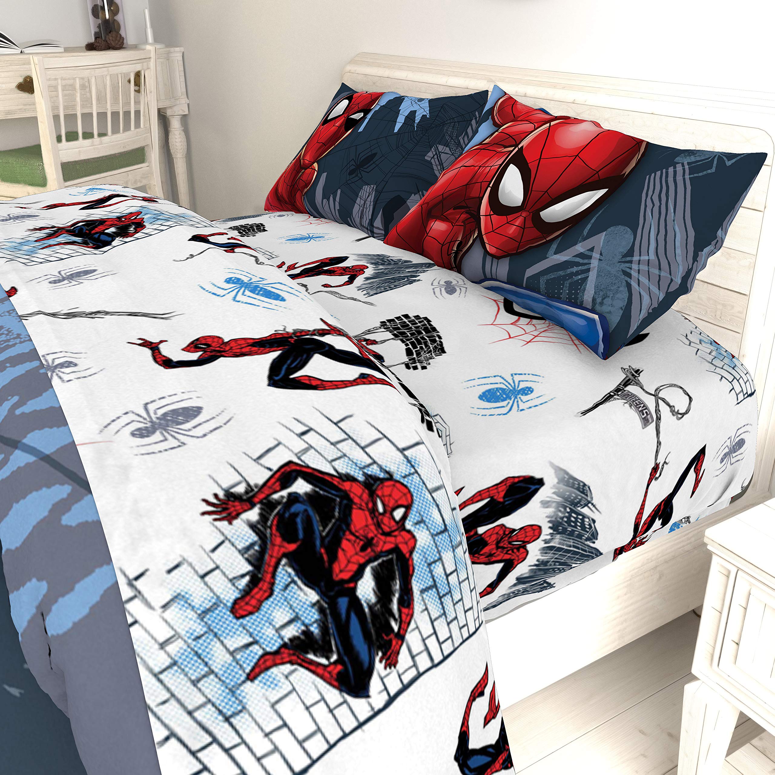 Jay Franco Marvel Spiderman Crawl Full Sheet Set - 4 Piece Set Super Soft and Cozy Kid’s Bedding - Fade Resistant Microfiber Sheets (Official Marvel Product)