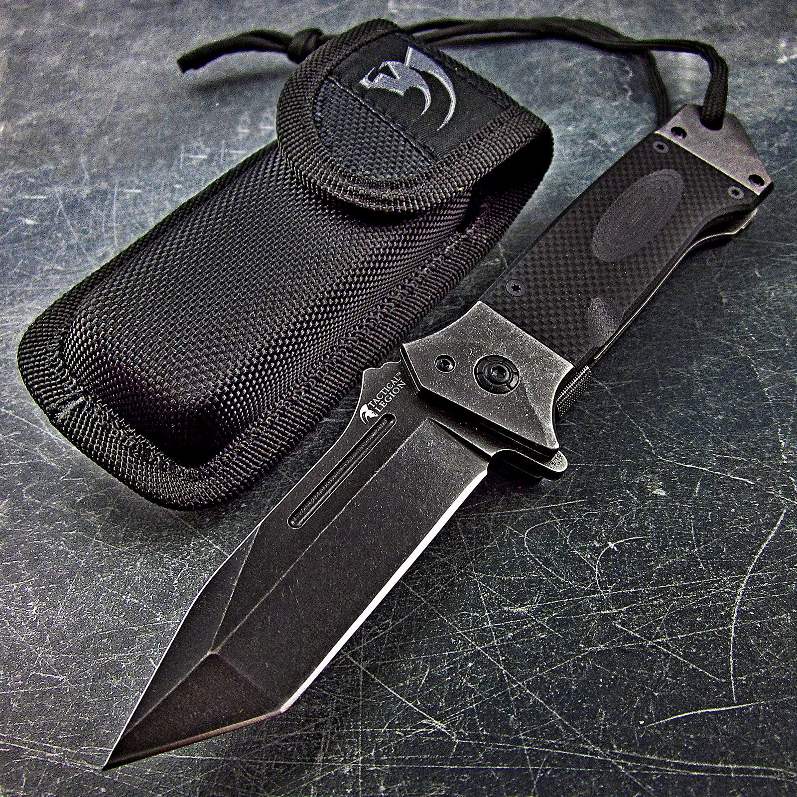 Tough Heavy Duty Everyday Carry Tanto Blade Ball Bearing Flipper Folding Pocket Knife with Sheath