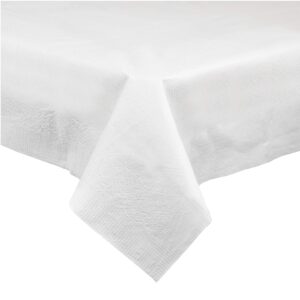 plasticpro disposable 3 ply paper & plastic tablecloth absorbent, waterproof, white table cover for rectangle tables fits 6-8 foot tables size: 54'' x 108'' pack of 5