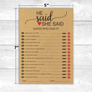 He Said She Said and Wedding Word Search Bridal Shower Games (50 pack – 2 Games in 1 Sheet) – Bride or Groom Said It - Engagement Bachelorette Fun Party Games – Guessing Activity - Kraft Rustic