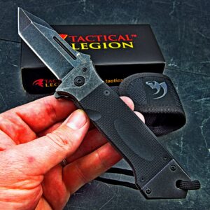 Tough Heavy Duty Everyday Carry Tanto Blade Ball Bearing Flipper Folding Pocket Knife with Sheath