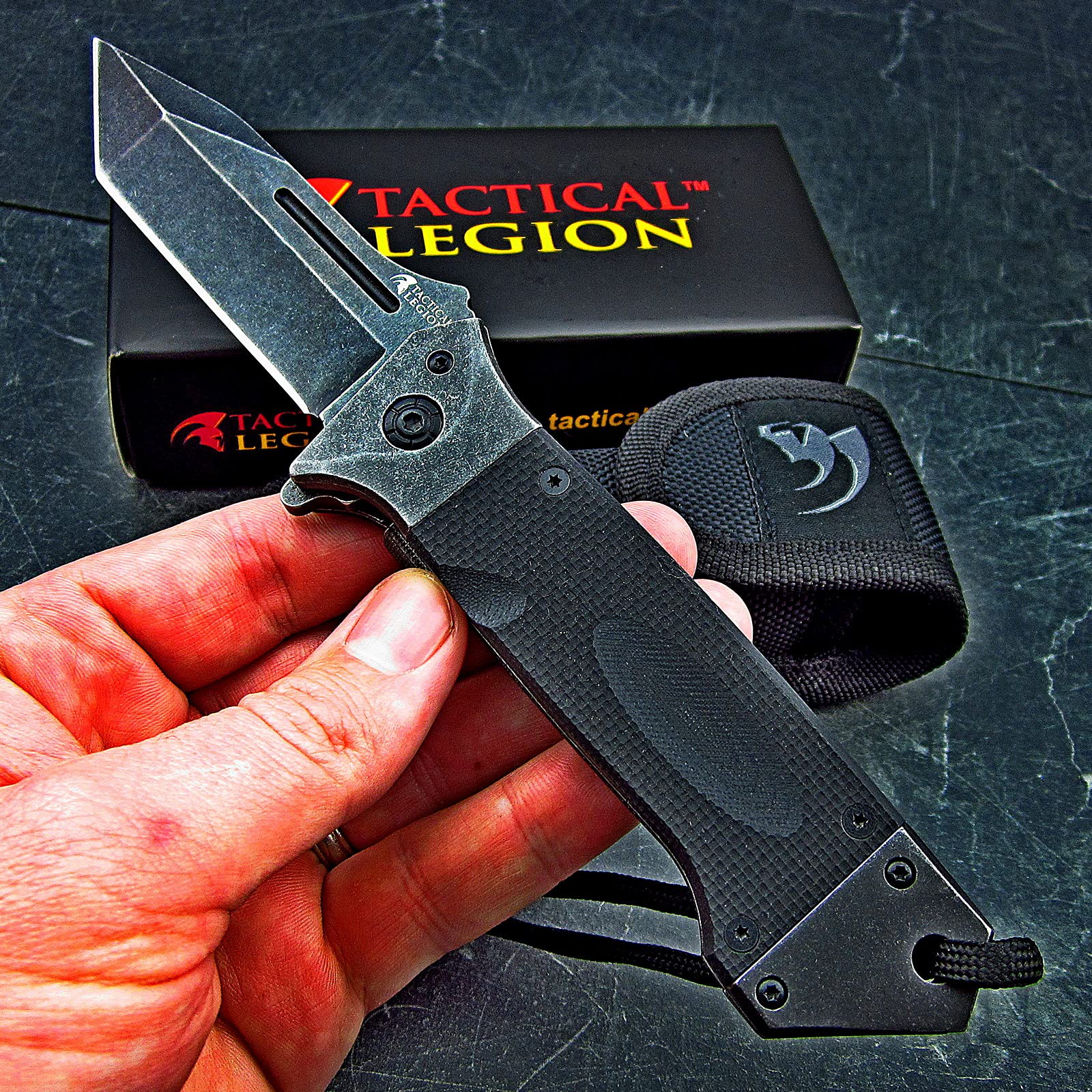 Tough Heavy Duty Everyday Carry Tanto Blade Ball Bearing Flipper Folding Pocket Knife with Sheath