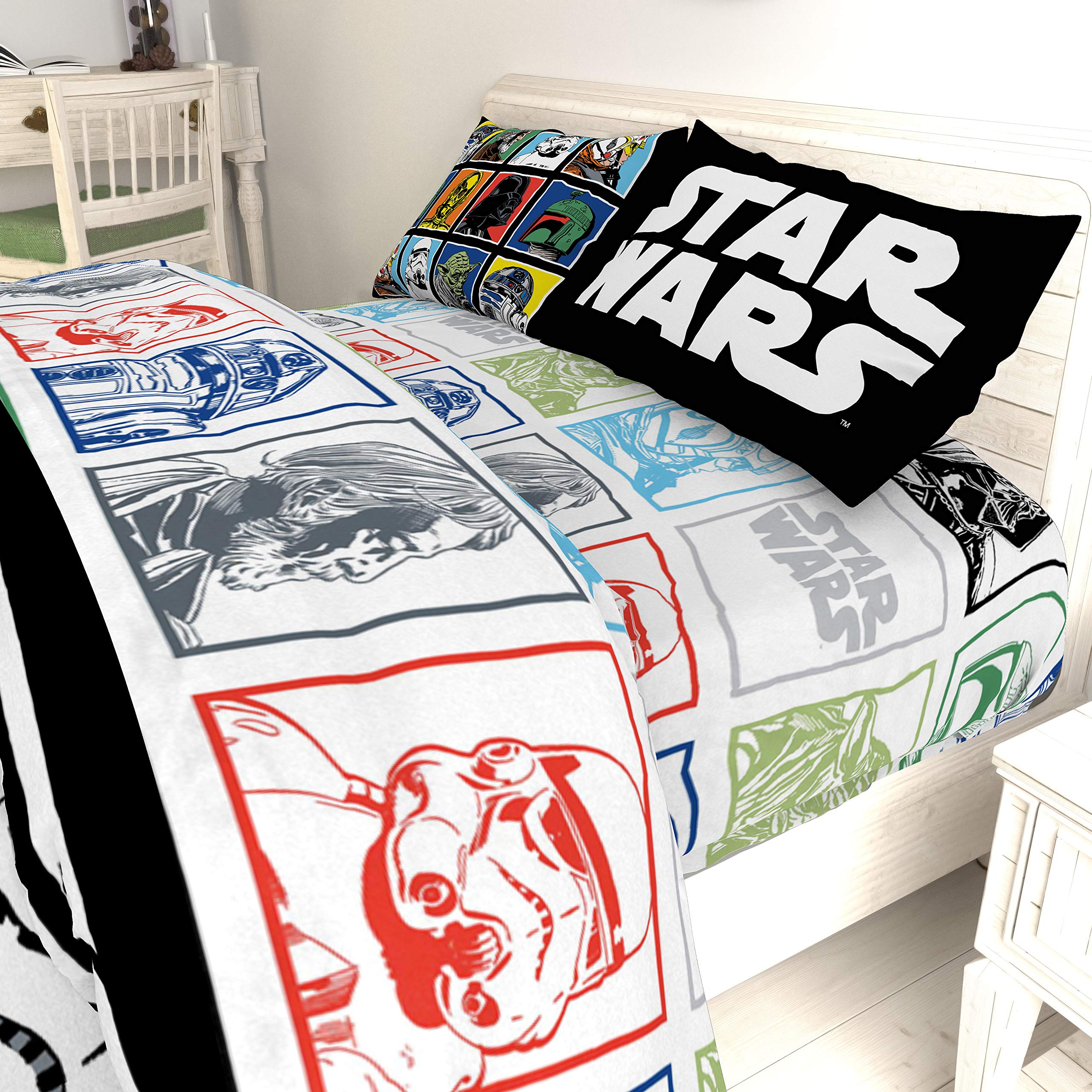 Jay Franco Star Wars Classic Grid Queen Sheet Set - 4 Piece Set Super Soft and Cozy Kid’s Bedding Features Luke Skywalker & Darth Vade - Fade Resistant Microfiber Sheets (Official Star Wars Product)