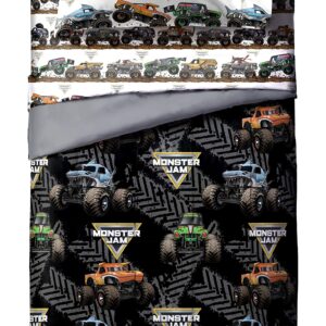 Jay Franco Monster Jam Tracks 5 Piece Full Bed Set - Includes Comforter & Sheet Set - Bedding Features Grave Digger &,Megalodon - Super Soft Fade Resistant Microfiber (Official Monster Jam Product)