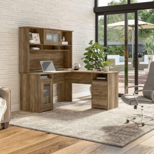 Bush Furniture Cabot L Shaped Desk with Hutch, Corner Desk with Storage for Home Office in Reclaimed Pine, 60W L Shaped Computer Desk