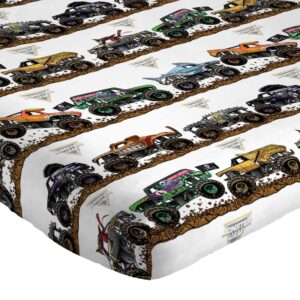 Jay Franco Monster Jam Truckin' Pals Twin Sheet Set - 3 Piece Set Super Soft and Cozy Kid’s Bedding Features Grave Digger & Megalodon - Fade Resistant Microfiber Sheets