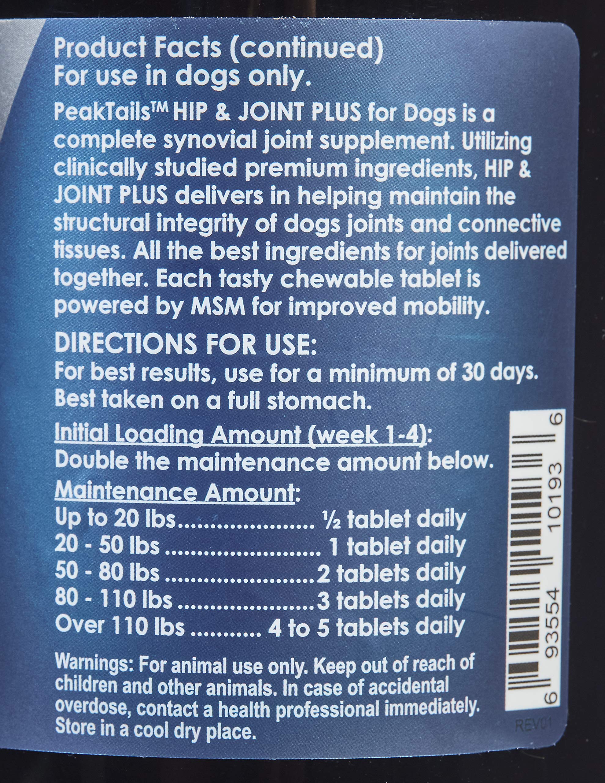 KALA HEALTH PeakTails Arthrix Plus, 150 Count Tablets, Provides Hip & Joint Support for Dogs, Formulated with Clinically Studied Ingredients, MSM, Glucosamine, Chondroitin