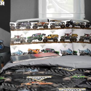 Jay Franco Monster Jam Tracks 5 Piece Full Bed Set - Includes Comforter & Sheet Set - Bedding Features Grave Digger &,Megalodon - Super Soft Fade Resistant Microfiber (Official Monster Jam Product)