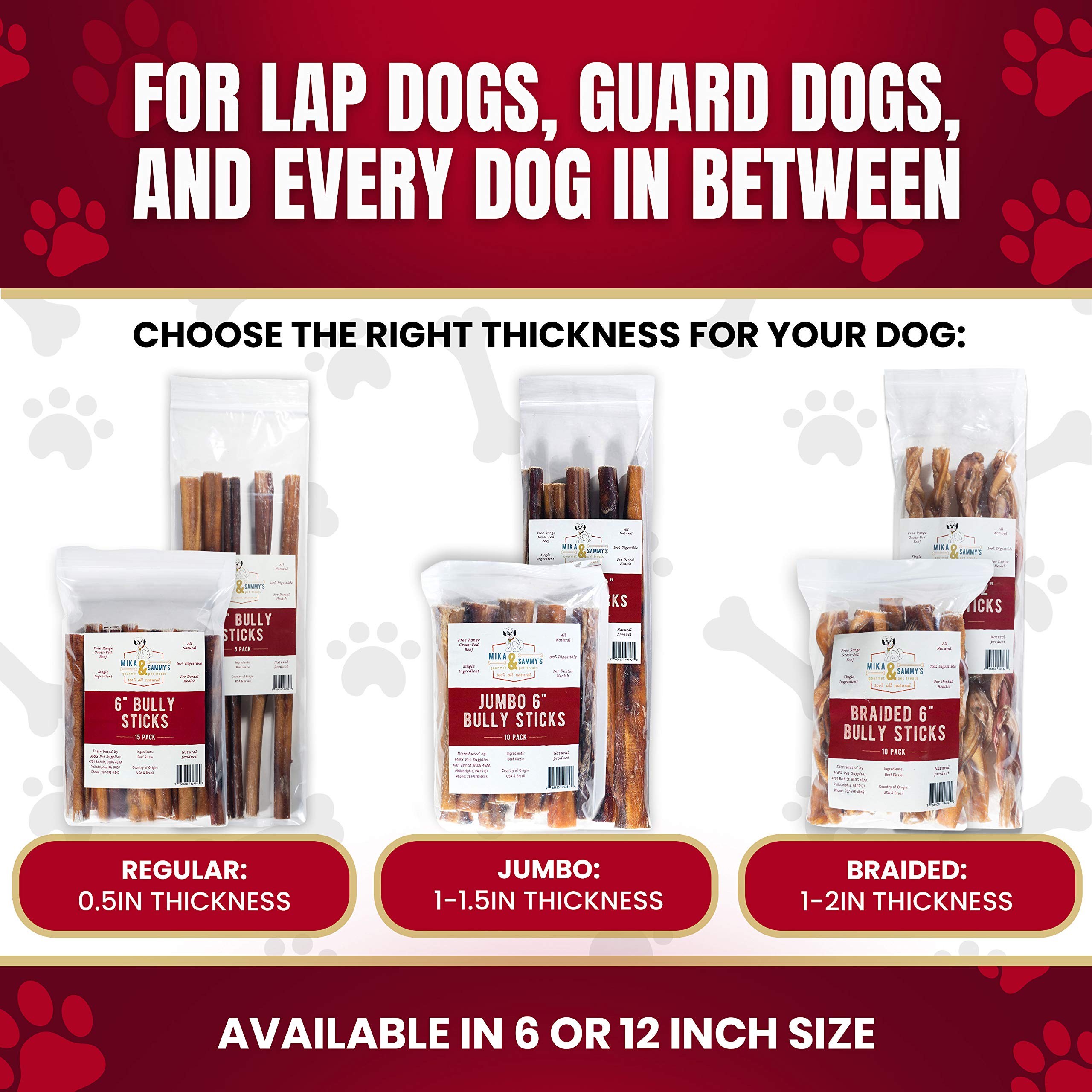 Mika & Sammy's 6 Inch Regular All Natural Bully Sticks for Small & Medium Dogs (6 Inch 25 Pack)