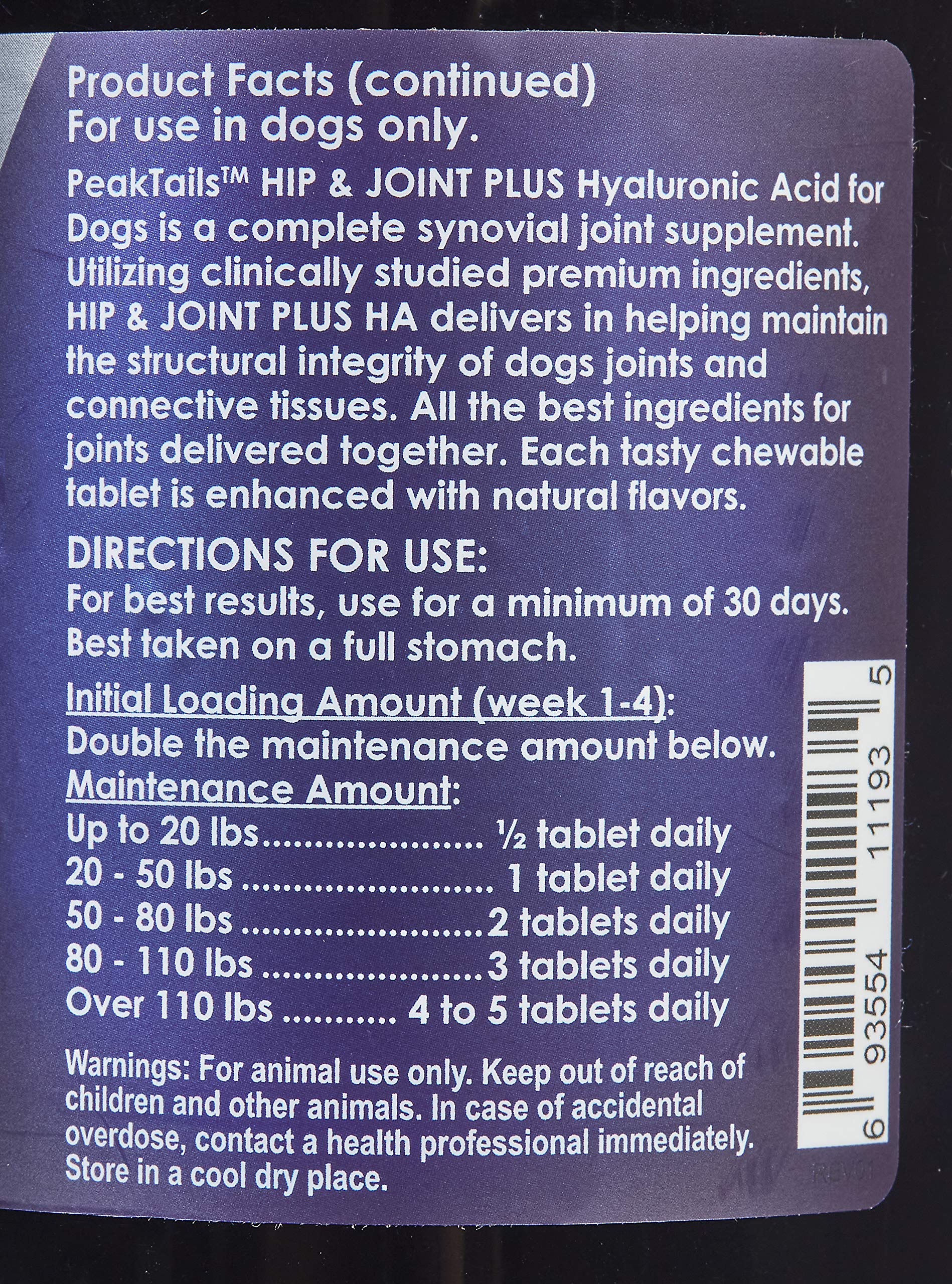 KALA HEALTH PeakTails Arthrix Plus HA, 150 Count Tablets, Provides Maximum Hip & Joint Support for Dogs, Formulated with Clinically Studied Ingredients, MSM, Glucosamine, Chondroitin, Hyaluronic Acid