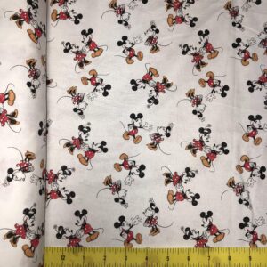 Disney Mickey & Minnie Mouse Vintage Scattered White 100% Cotton Fabric Sold by The Yard.