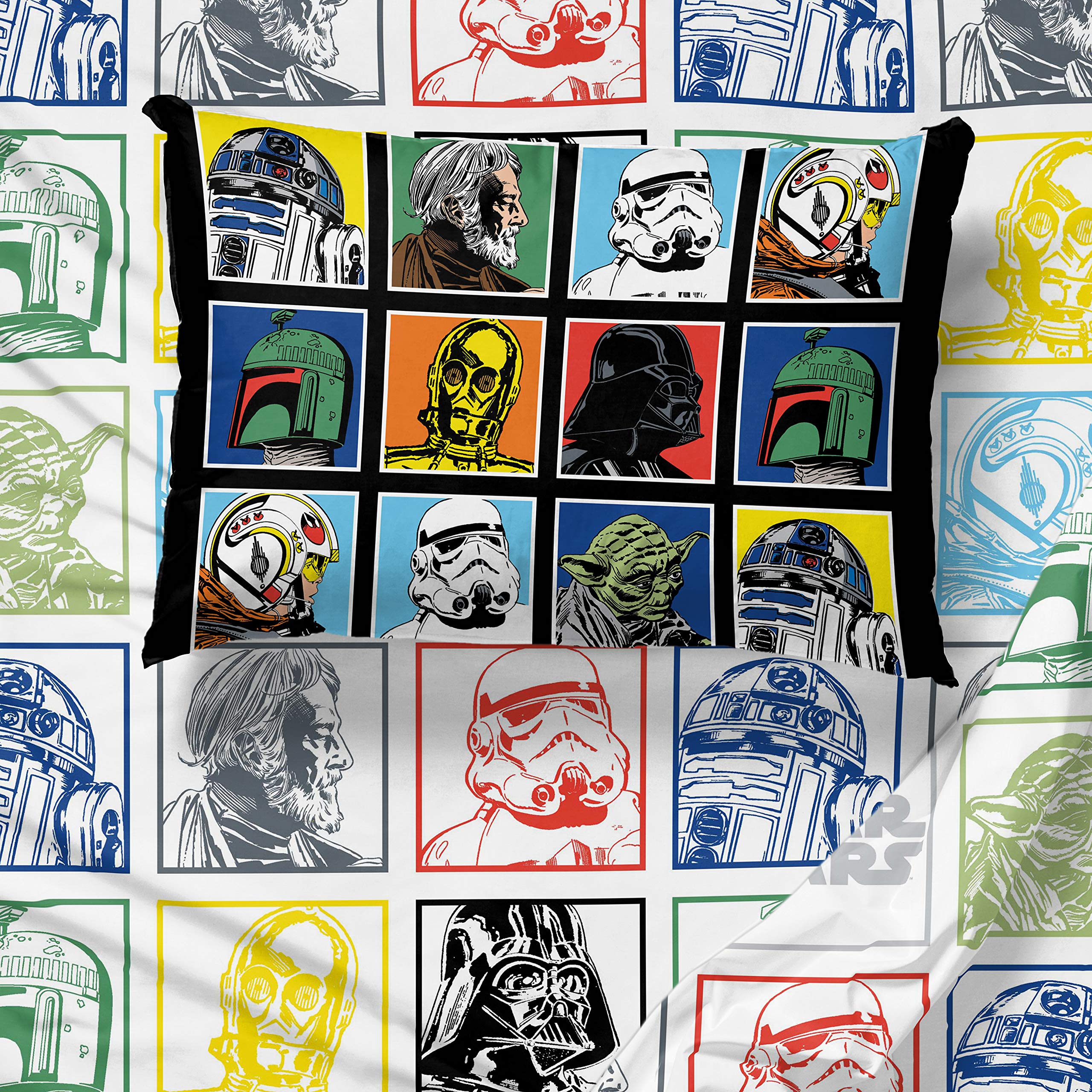 Jay Franco Star Wars Classic Grid Queen Sheet Set - 4 Piece Set Super Soft and Cozy Kid’s Bedding Features Luke Skywalker & Darth Vade - Fade Resistant Microfiber Sheets (Official Star Wars Product)