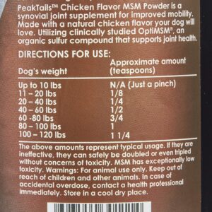 KALA HEALTH PeakTails Chicken Flavored MSM Powder for Dogs, 1 lb, Hip and Joint Support Supplement, 99.9% Pure Distilled MSM, Made in The USA