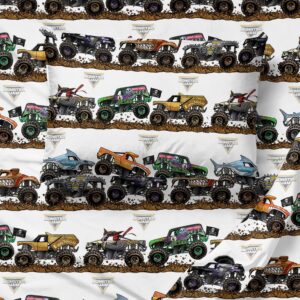 Jay Franco Monster Jam Tracks Full Sheet Set - 4 Piece Set Super Soft and Cozy Kid's Bedding Features Grave Digger & Megalodon - Fade Resistant Microfiber Sheets (Official Monster Jam Product)