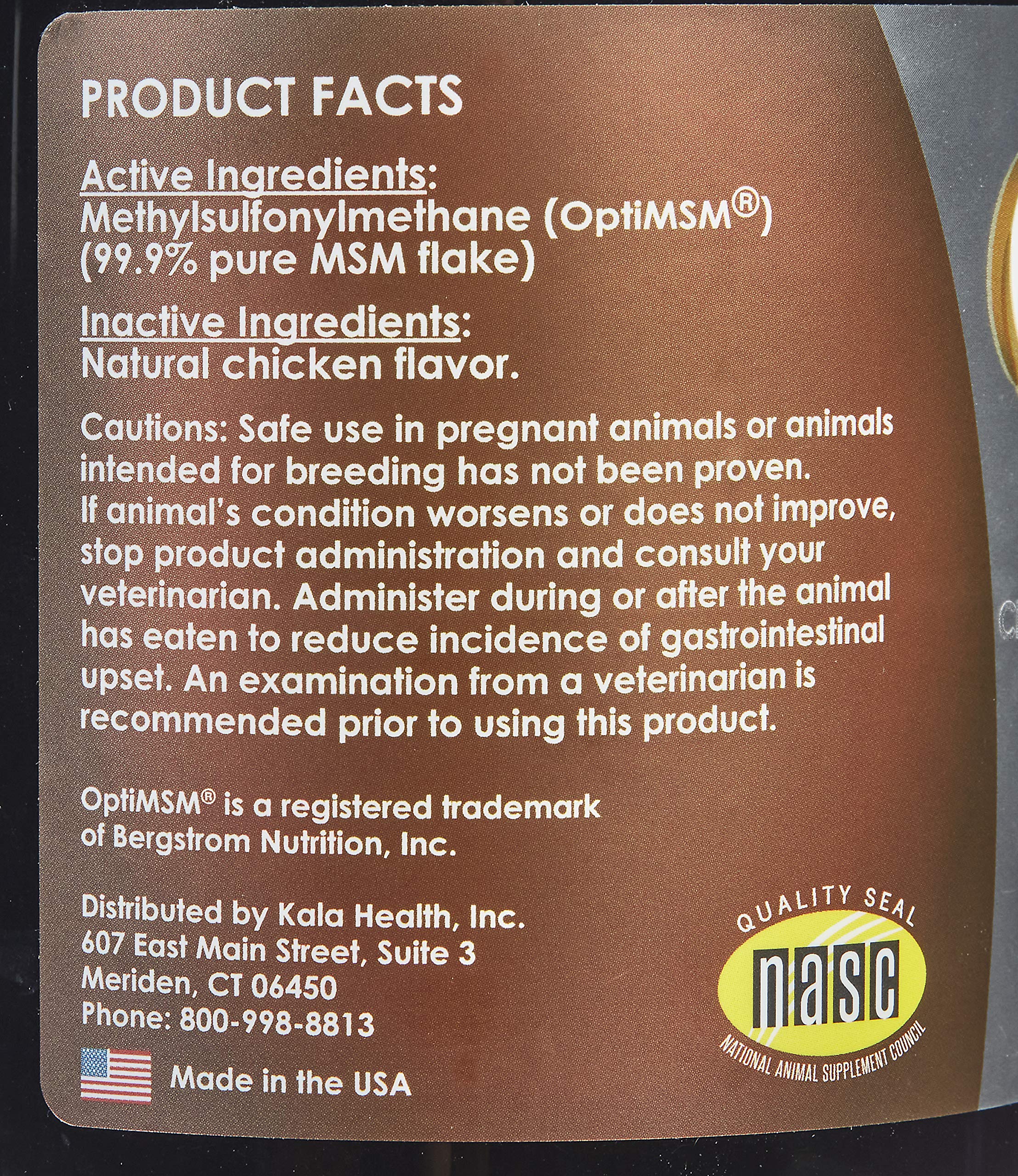 KALA HEALTH PeakTails Chicken Flavored MSM Powder for Dogs, 1 lb, Hip and Joint Support Supplement, 99.9% Pure Distilled MSM, Made in The USA