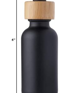 Focus Nutrition Black Boston Round 1 oz Dropper Bottles | Glass Dropper Bottles for Essential Oils | 1 oz Bottles With Bamboo Dropper Caps | 24 Pack