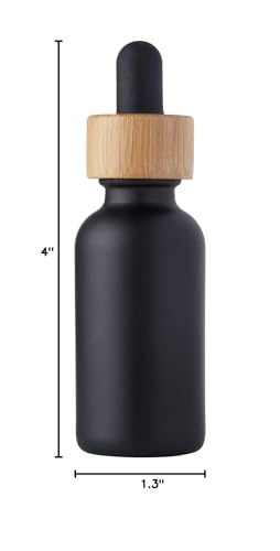 Focus Nutrition Black Boston Round 1 oz Dropper Bottles | Glass Dropper Bottles for Essential Oils | 1 oz Bottles With Bamboo Dropper Caps | 24 Pack