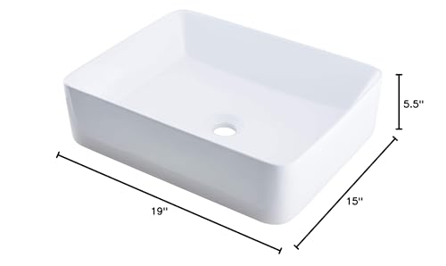 Novatto Rectangular White Porcelain Vessel Sink with Rubbed Bronze Drain Set