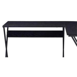 Acme Zafiri Wooden Top L-Shaped Writing Desk with X-Shaped Metal Base in Black