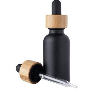 Focus Nutrition Black Boston Round 1 oz Dropper Bottles | Glass Dropper Bottles for Essential Oils | 1 oz Bottles With Bamboo Dropper Caps | 24 Pack