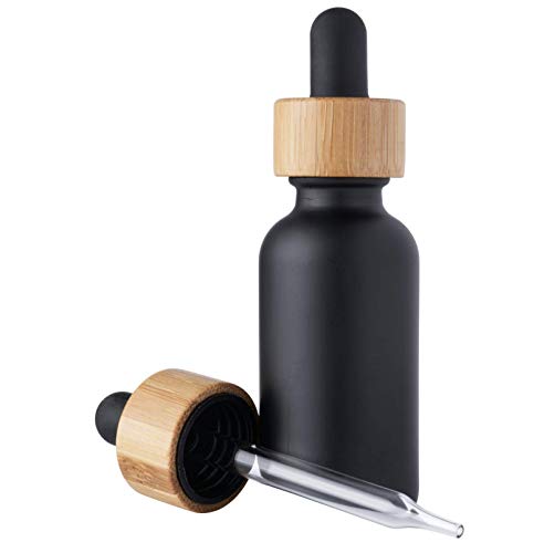 Focus Nutrition Black Boston Round 1 oz Dropper Bottles | Glass Dropper Bottles for Essential Oils | 1 oz Bottles With Bamboo Dropper Caps | 24 Pack